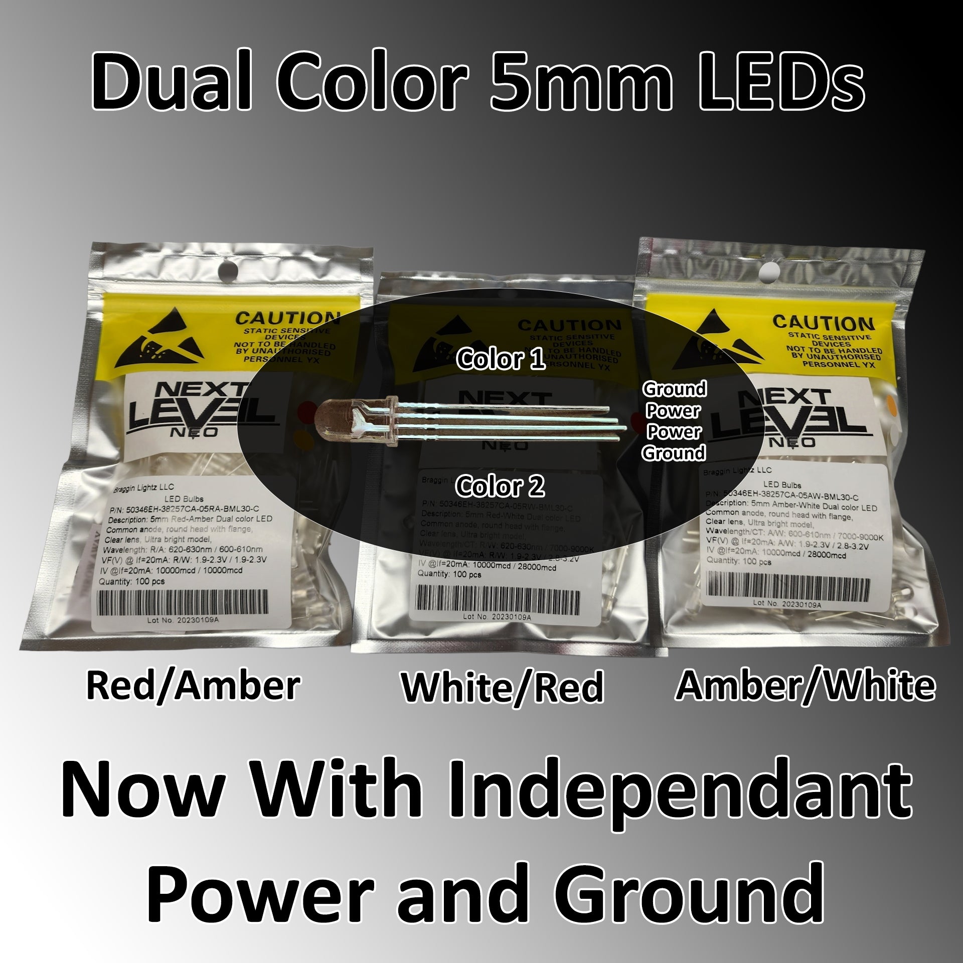 5mm Round Top Ultra bright LEDs - Dual Color – Next Level Neo